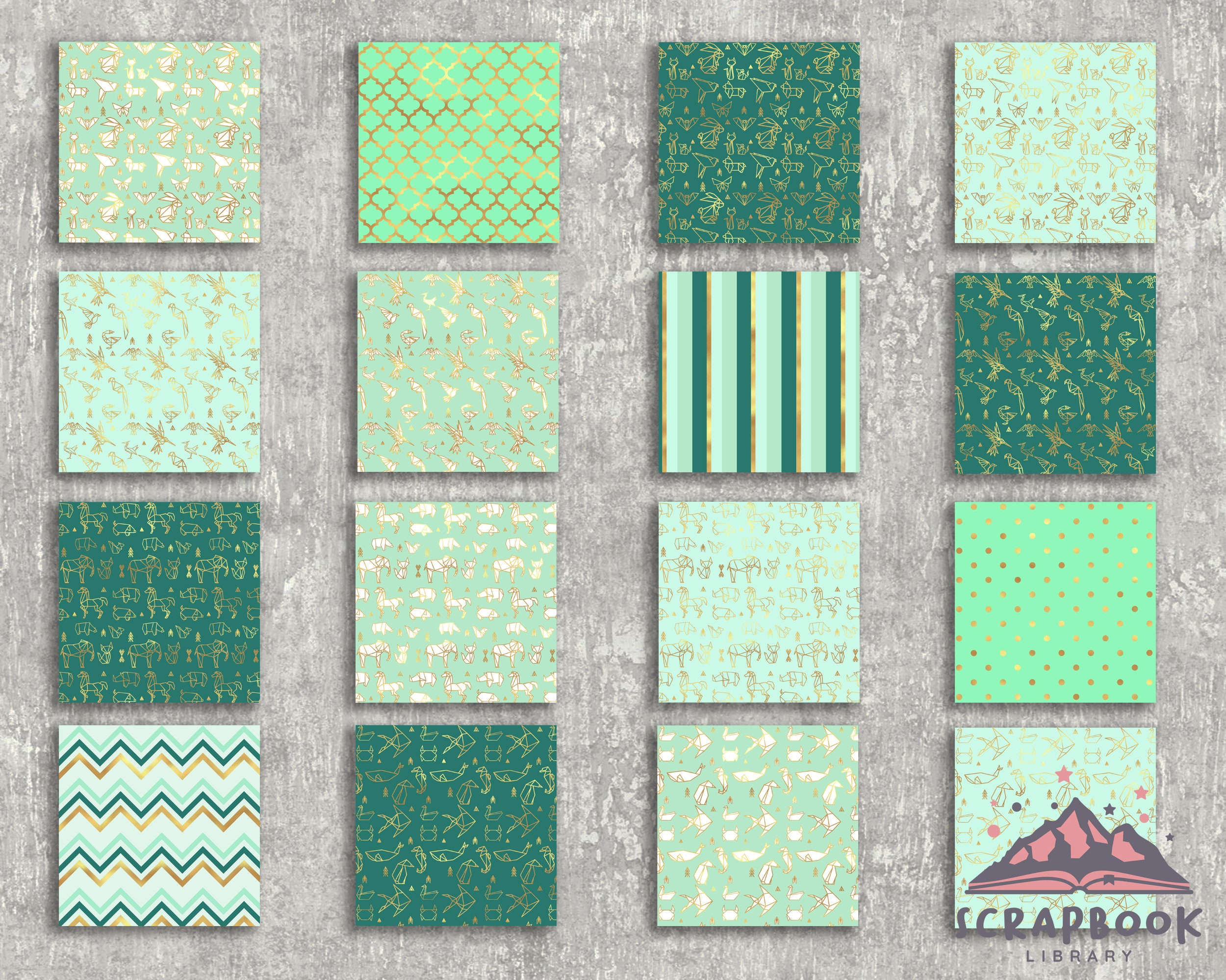 Origami Digital Paper, Animal Origami Pattern Paper, Scrapbook Origami ...