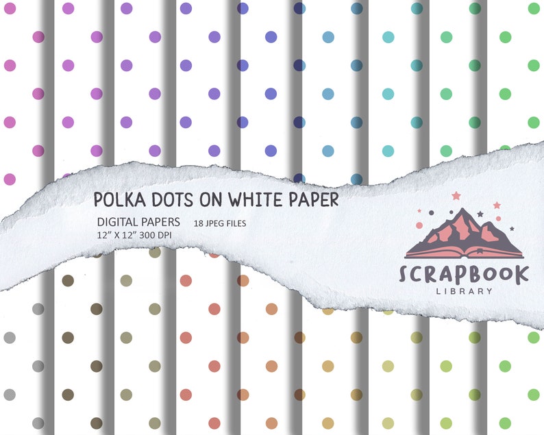 Rainbow Polka Dots on White Digital Paper, Colorful Pattern Digital Dot ...
