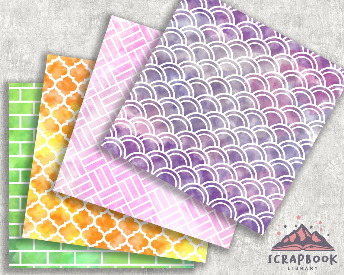 Watercolor Tile Pattern Digital Paper,brick Tile,mermaid Tile,moroccan ...