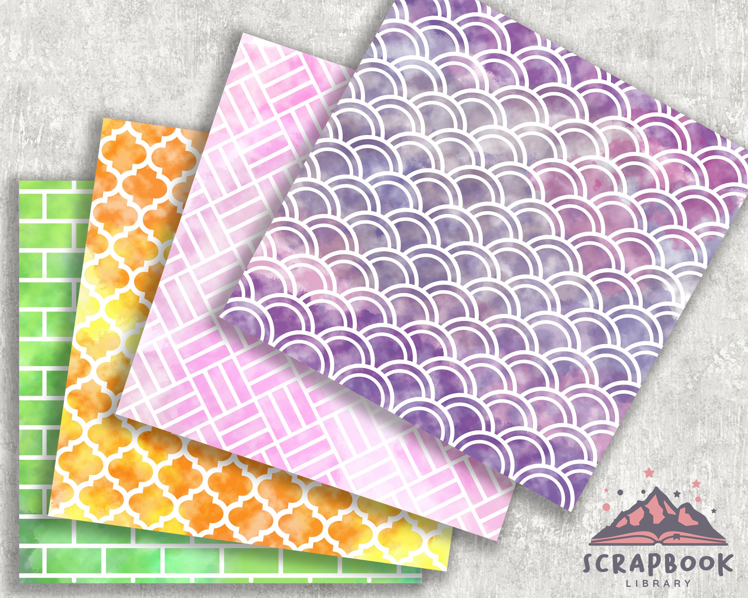 Watercolor Tile Pattern Digital Paper,brick Tile,mermaid Tile,moroccan ...