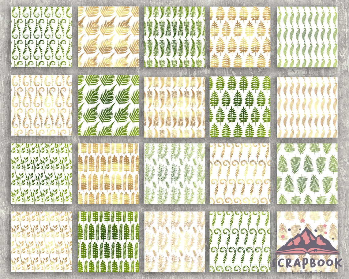 Fern Digital Paper, Fern Leaf Pattern Digital Paper, Scrapbook Paper ...