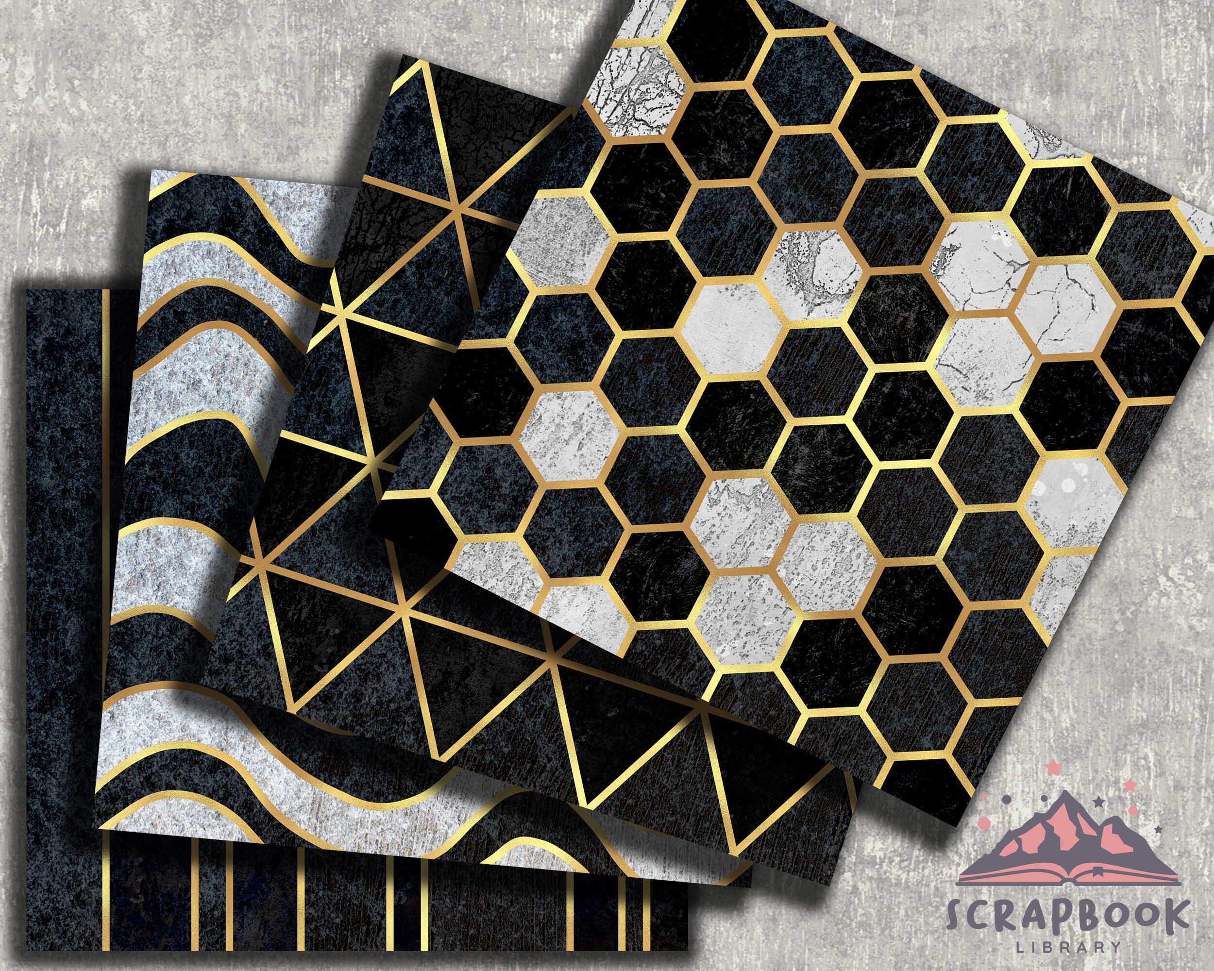 Digital Gray Concrete Paper, Geometric Pattern Paper, Scrapbook ...