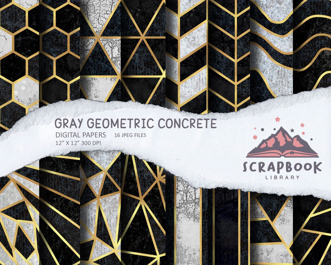 Digital Gray Concrete Paper, Geometric Pattern Paper, Scrapbook ...