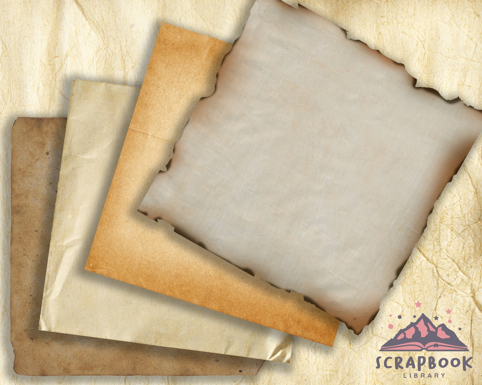 Aged Paper Textures, Burnt Effect Digital Printable Scrapbook Paper ...