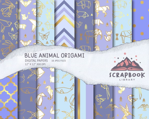 Origami Digital Paper Animal Origami Pattern Paper Scrapbook | Etsy