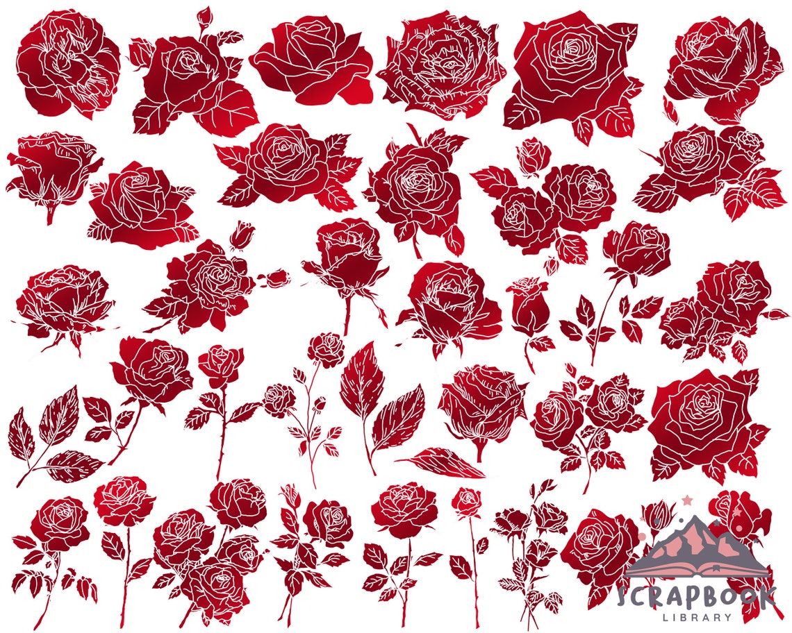 Rose Clipart, Mother’s Day Flower, Red Rose Flower, Red Leaf Shape ...