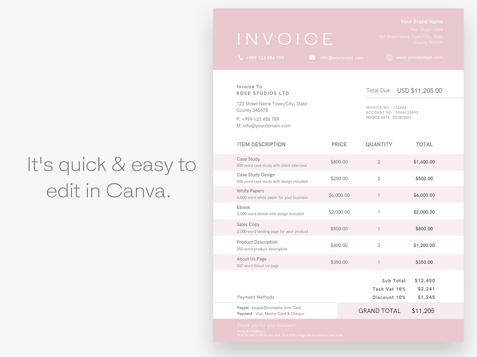 Canva Invoice Template | Invoice Design | Photography Invoice | Blank ...