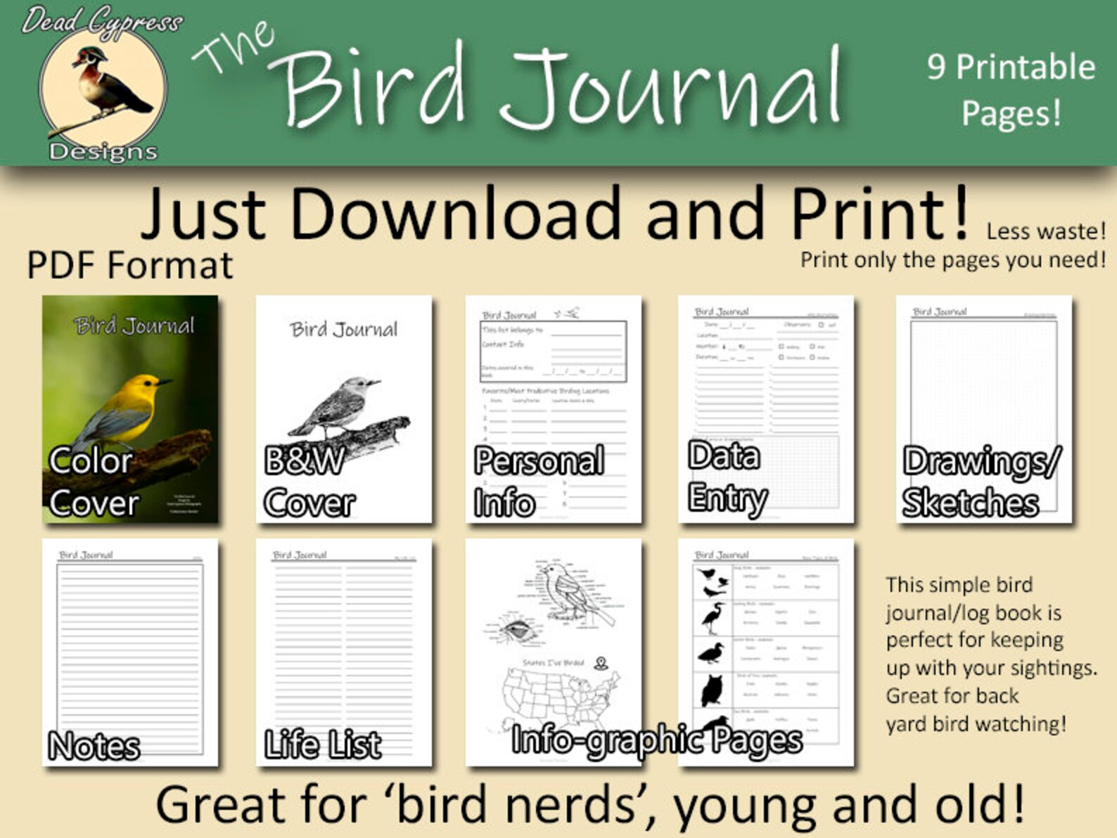 Bird Journal, Printable PDF, Bird Logbook, Bird Watching, Bird Lovers ...