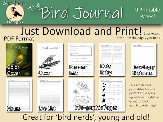 Bird Journal Printable PDF Bird Logbook Bird Watching Bird - Etsy