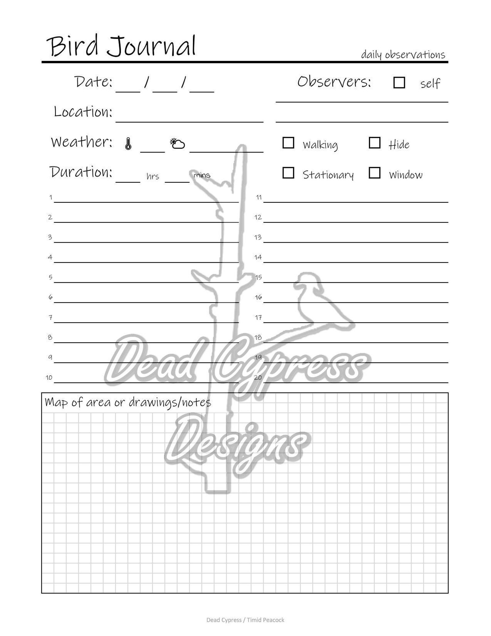 Bird Journal, Printable PDF, Bird Logbook, Bird Watching, Bird Lovers ...