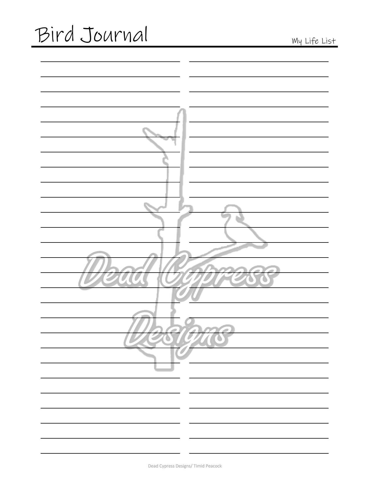 Bird Journal, Printable PDF, Bird Logbook, Bird Watching, Bird Lovers ...