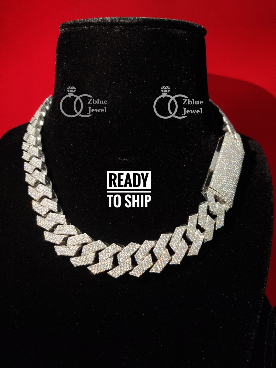 18 MM 22 Inches VVS Moissanite Diamond Cuban Link Chain Hip Hop Miami ...