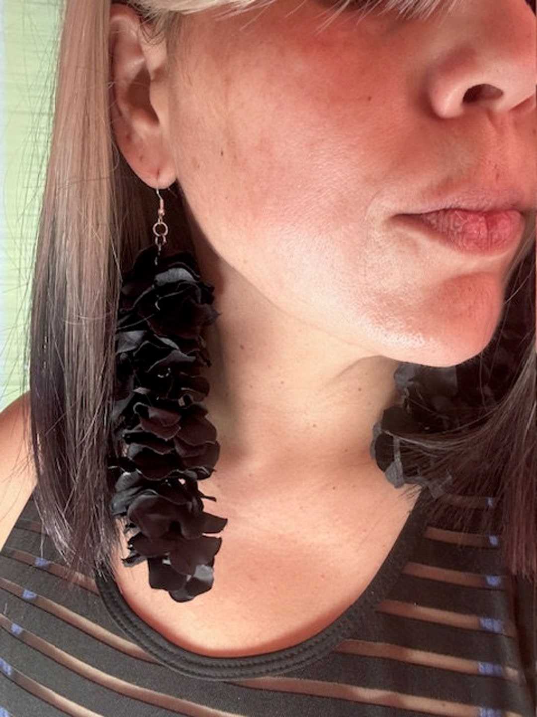 Long Black Flower Earrings, Long Lightweight Earrings, Flower Earrings ...