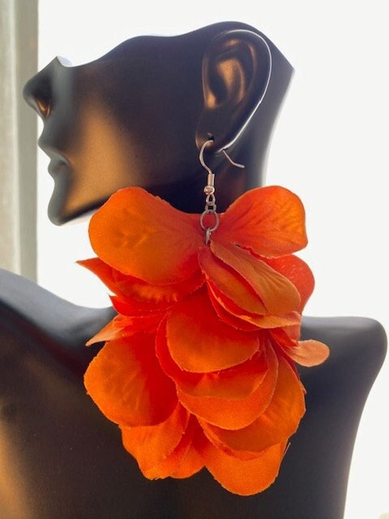 Big Orange Flower Earrings: Lightweight Jewelry, Large Orange Statement ...