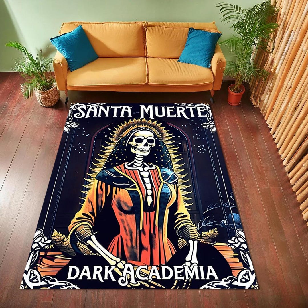 Santa Muerte Rug, Skull Design Rug for Gothic Room, Gothic Rug, Dark ...