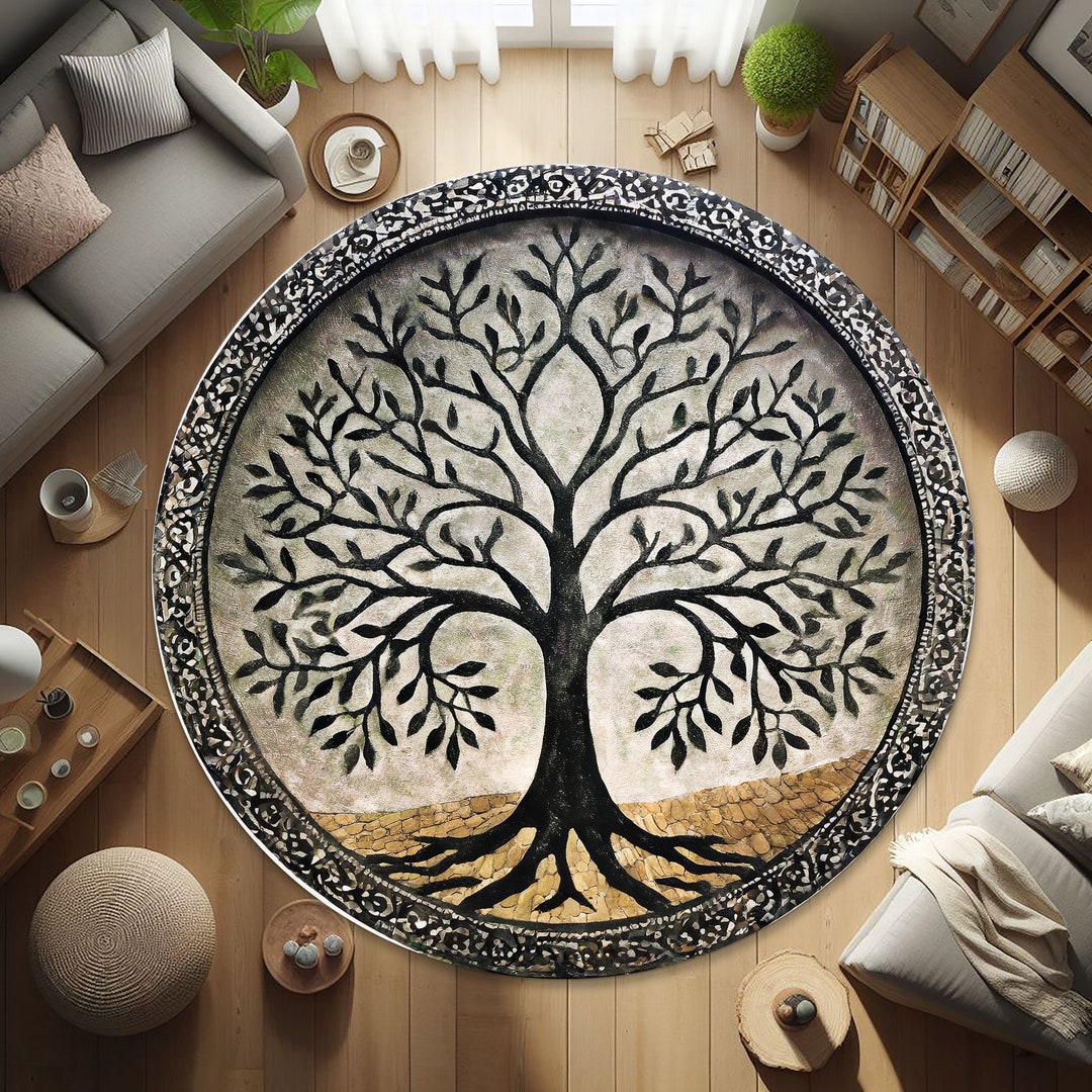 Tree of Life Large Round Rug, Nature Mandala Rug, Ancient Spiritual ...