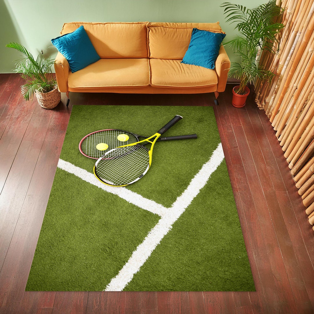 Tennis Rug for Sport Room, Tennis Court Rug, Tennis Ball Rug, Tennis ...