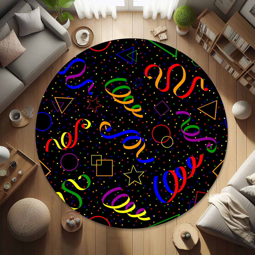 Arcade Round Rug for Gaming Room, Gamer Round Rug, Game Area Rug, Retro ...
