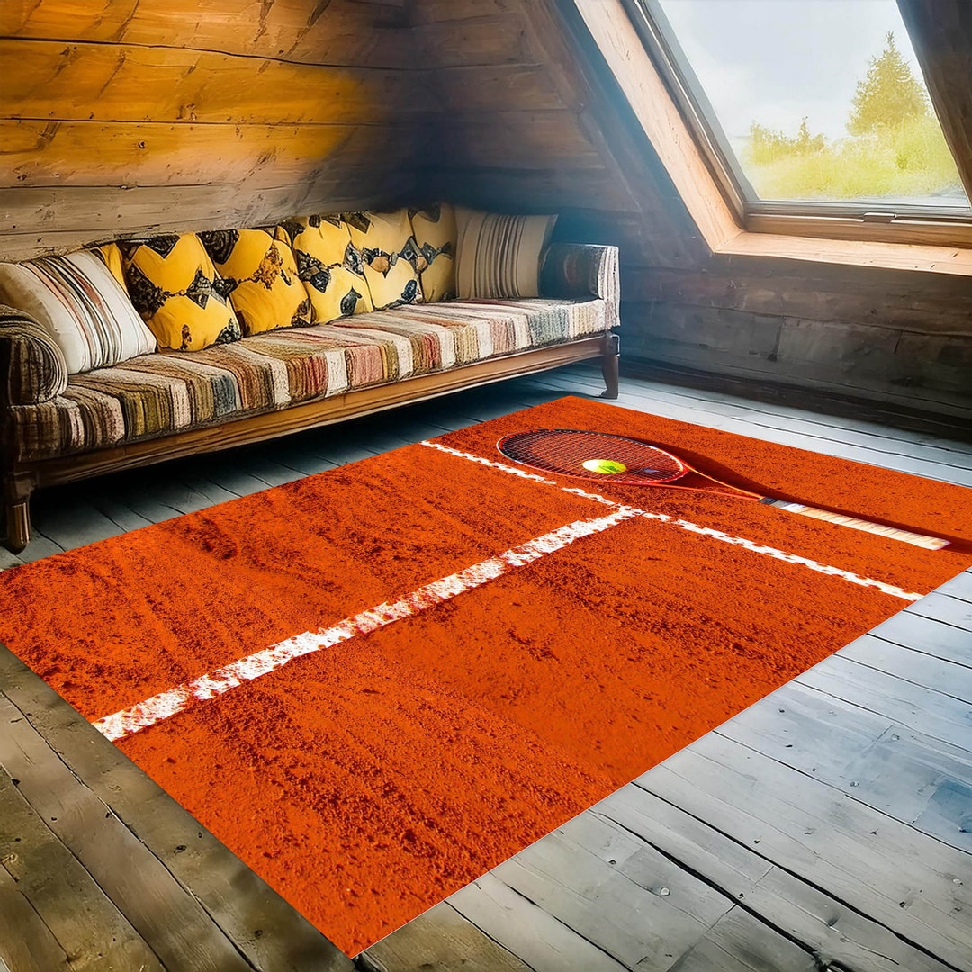 Tennis Rug for Sport Room, Tennis Court Rug, Tennis Ball Rug, Tennis ...