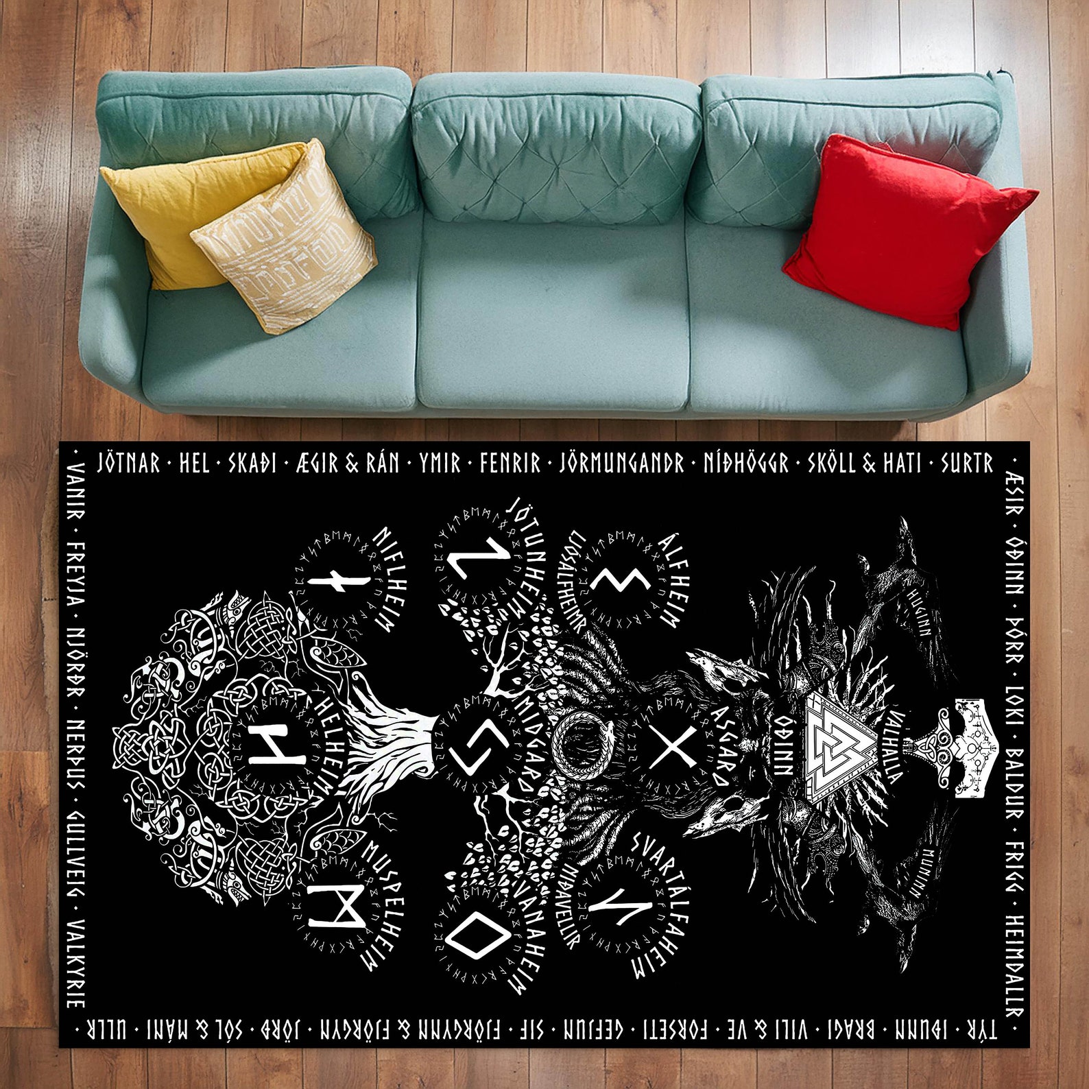 Viking Decor Rug, Valknut Design Rug, Norse Pagan Rug, Viking Rug ...
