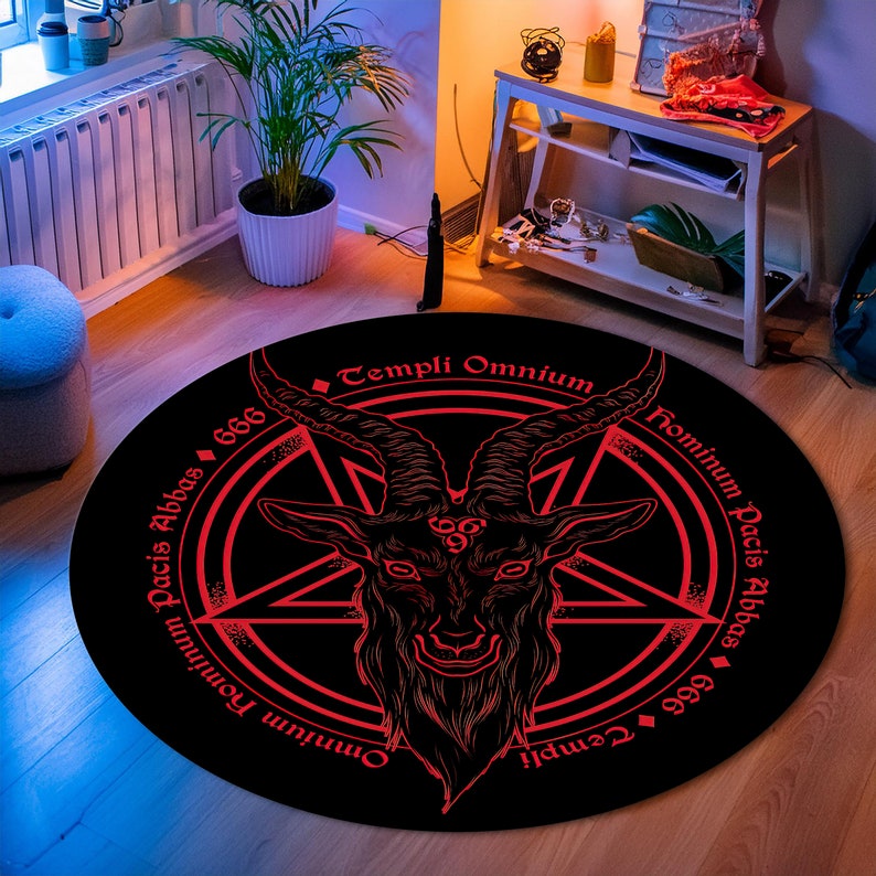 Satanic Pentagram Round Rug,satanic Dark Skull Rug,goatboi Rug,satanic ...