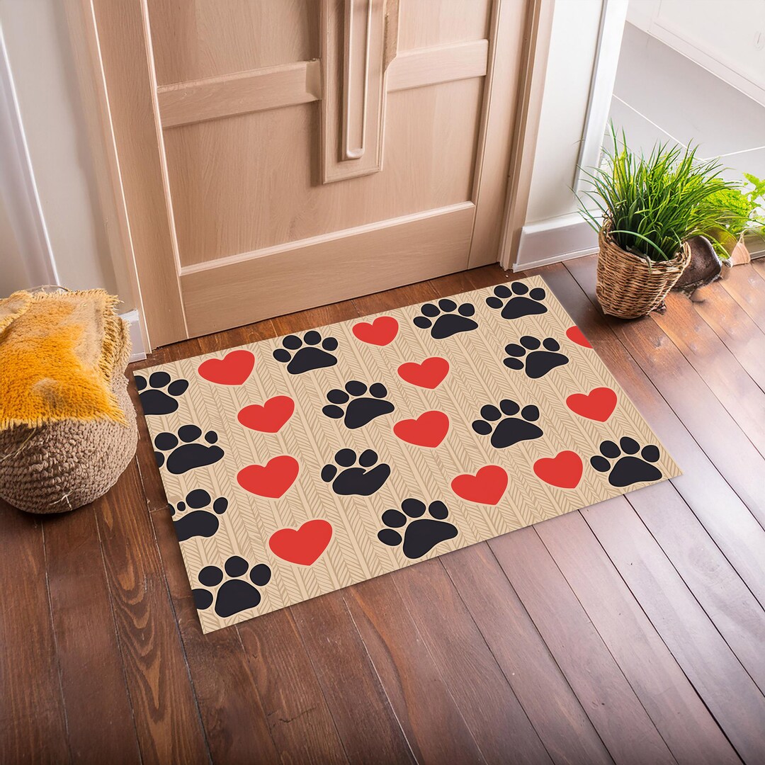 Dogs Pat Rug, Red Hearth Rug, Cute Animal Rug, Pets Rug, Colorful Rug ...