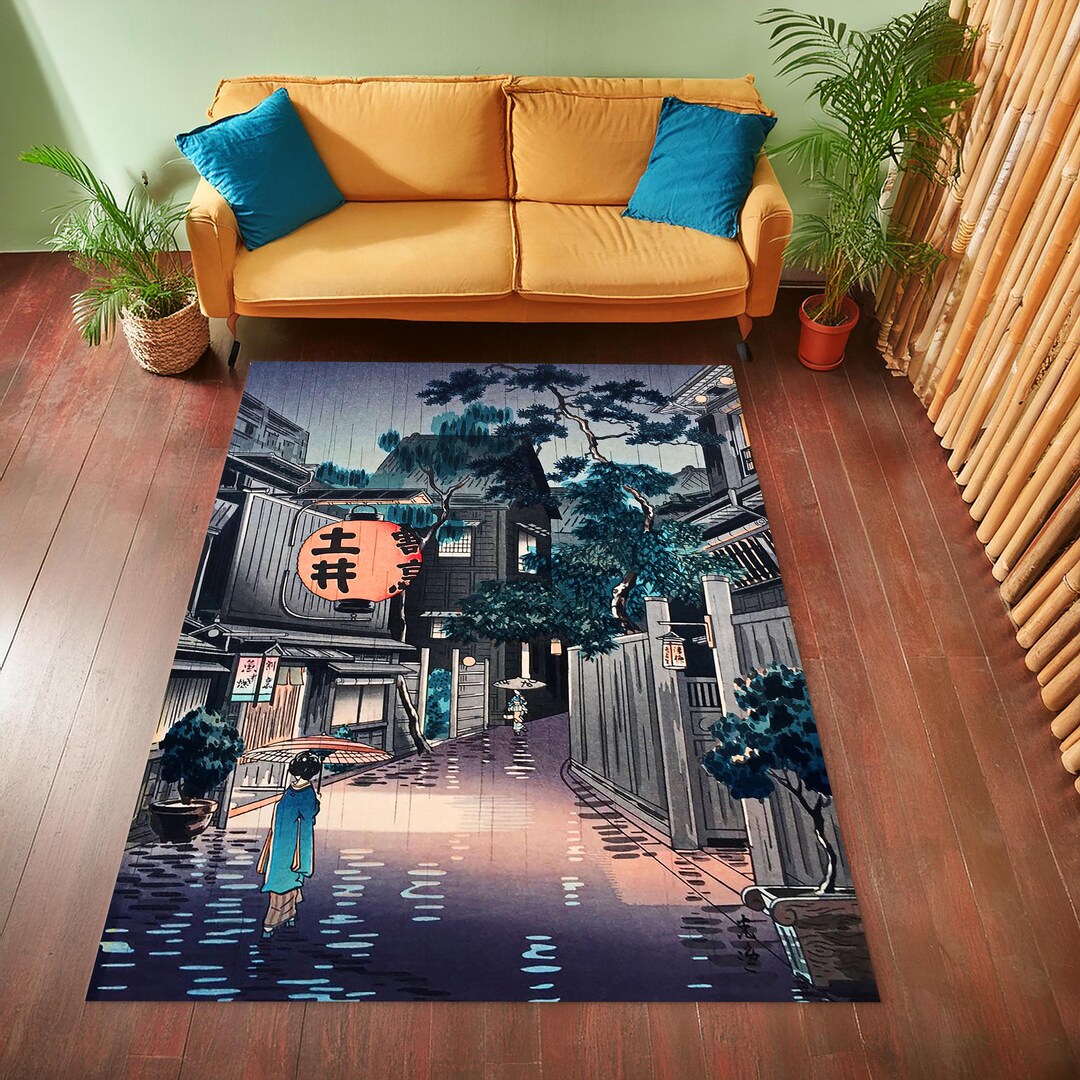 Japan Art Rug, Evening at Ushigome, Art Print Ukiyo, Edo Period ...