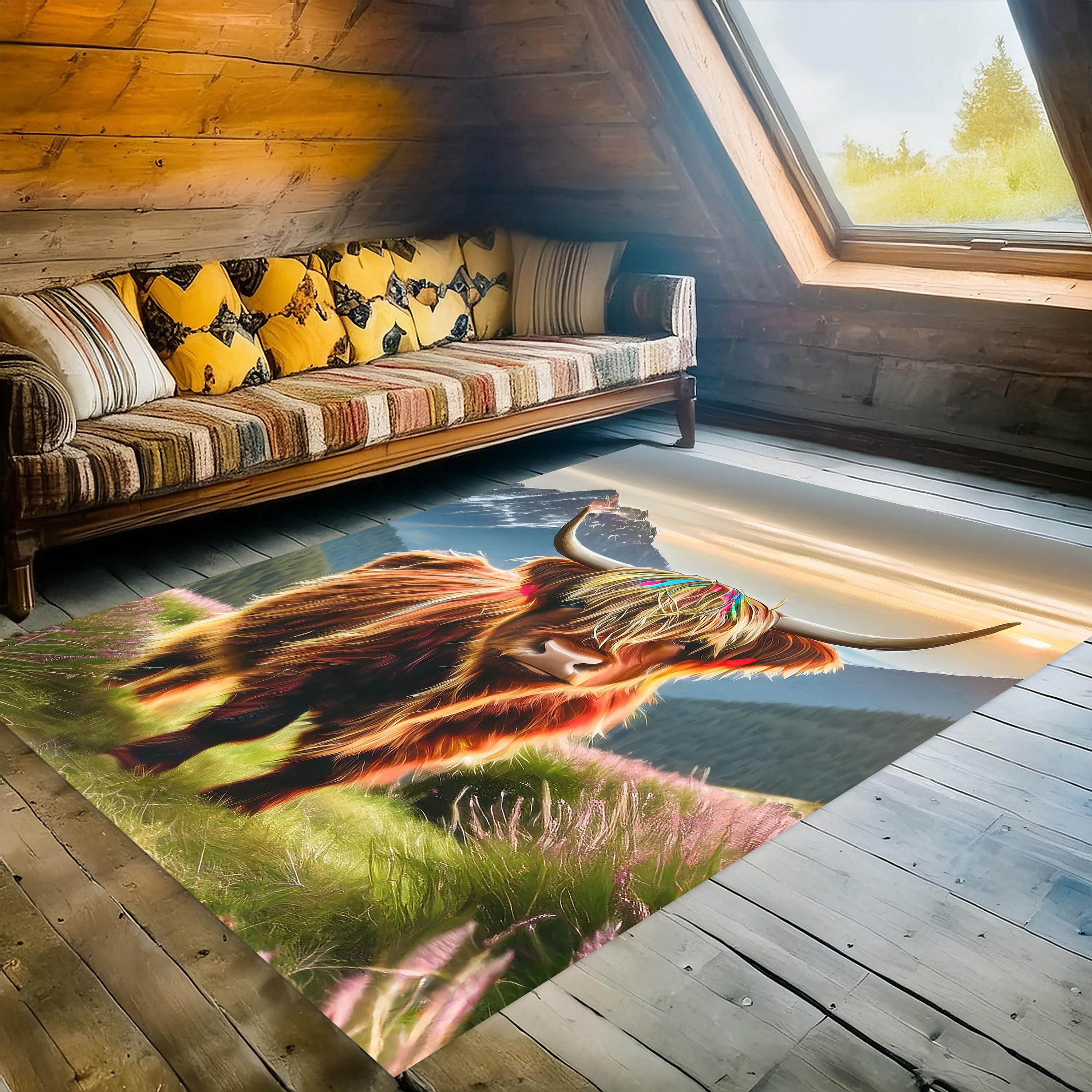 Colorful Cow for Farmhouse Rug, Scottish Cow Rug, Highland Cow Rugs ...
