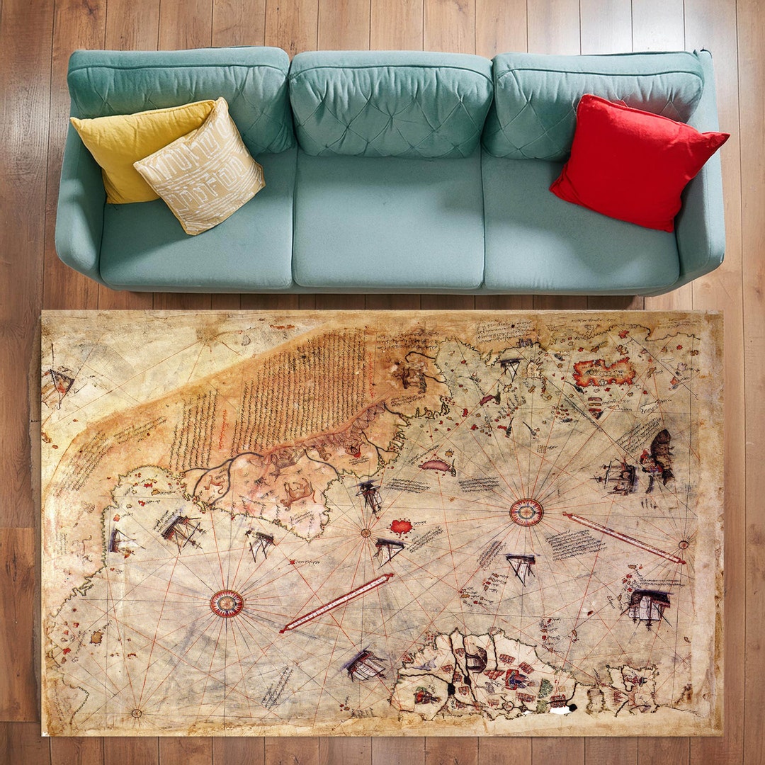 Piri Reis Map Rug for Office, Antique Map Rug Art, Map Decor, Vintage ...