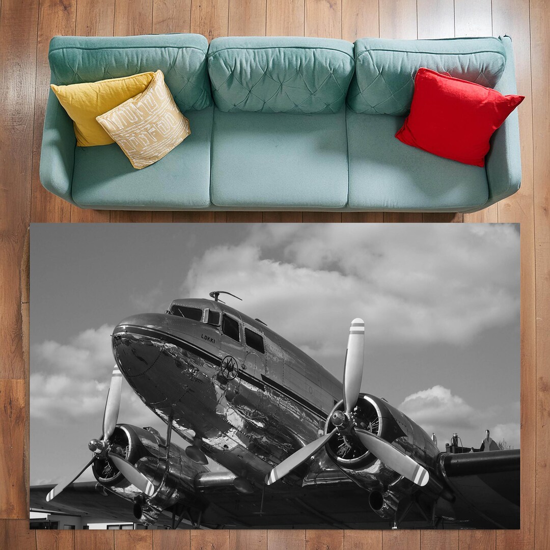 DC-3 Aircraft Rug for Office Room, Airplane Art Rug, Plane Engine Rug ...