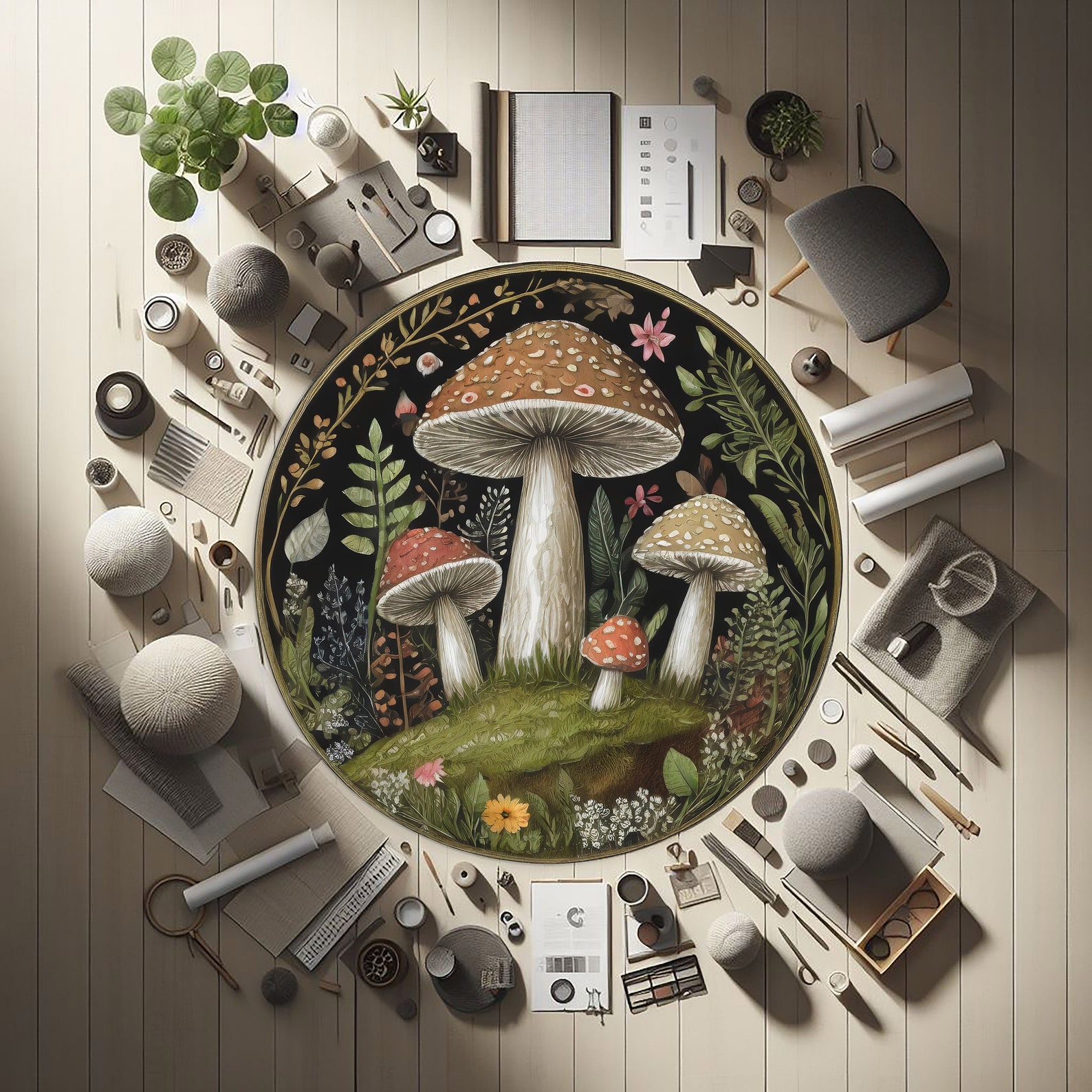 Colorful Mushroom Round Rug, Colorful Round Hippy Rug for Bedroom ...