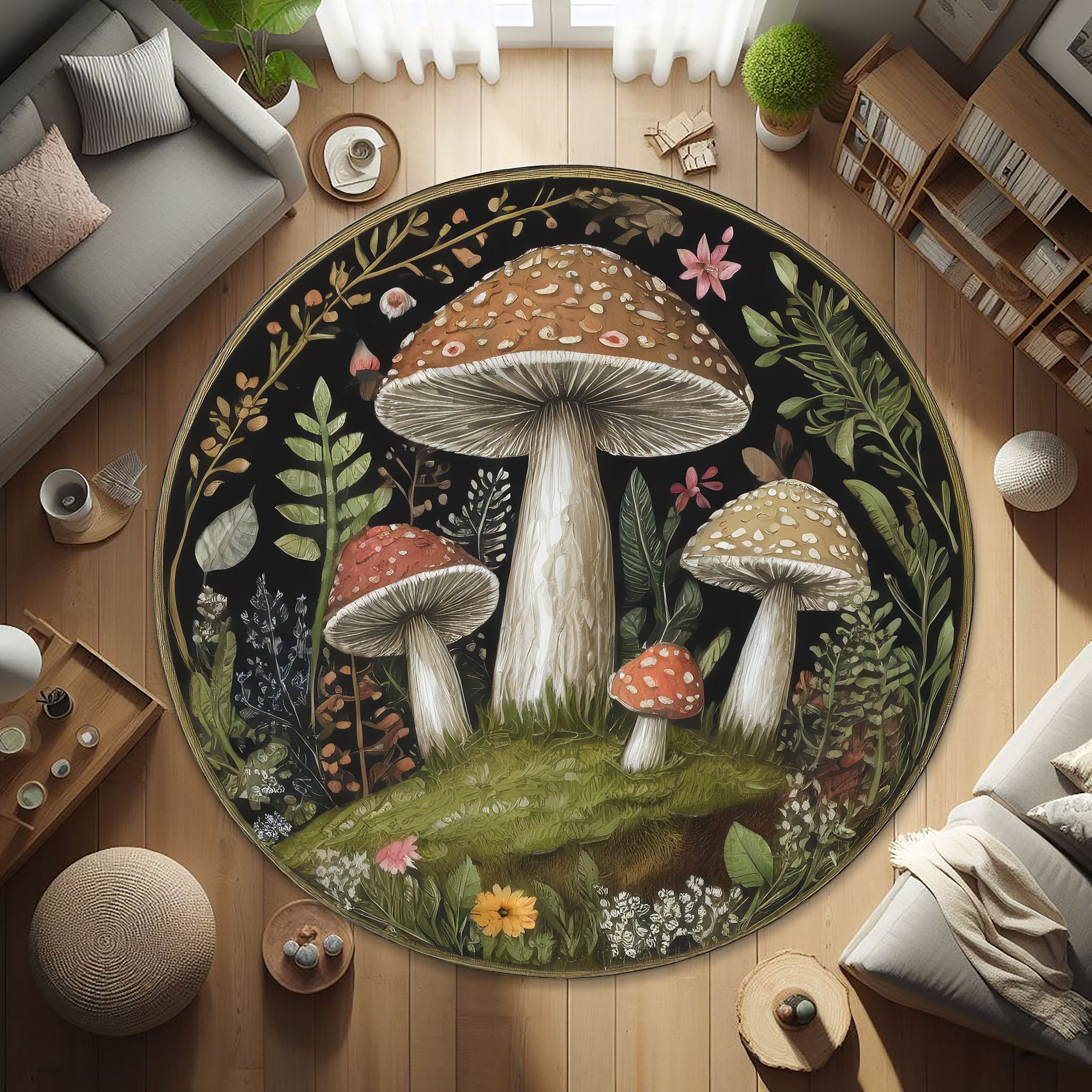 Colorful Mushroom Round Rug, Colorful Round Hippy Rug for Bedroom ...