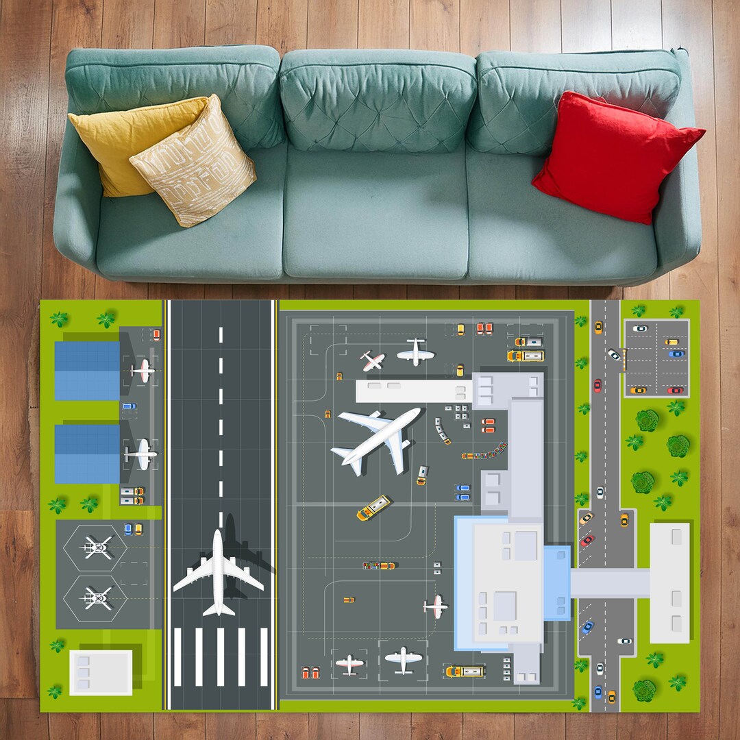 Runway Rug for Play Room, Airport Rug, Kids Play Mat, Plane Rug, Apron ...
