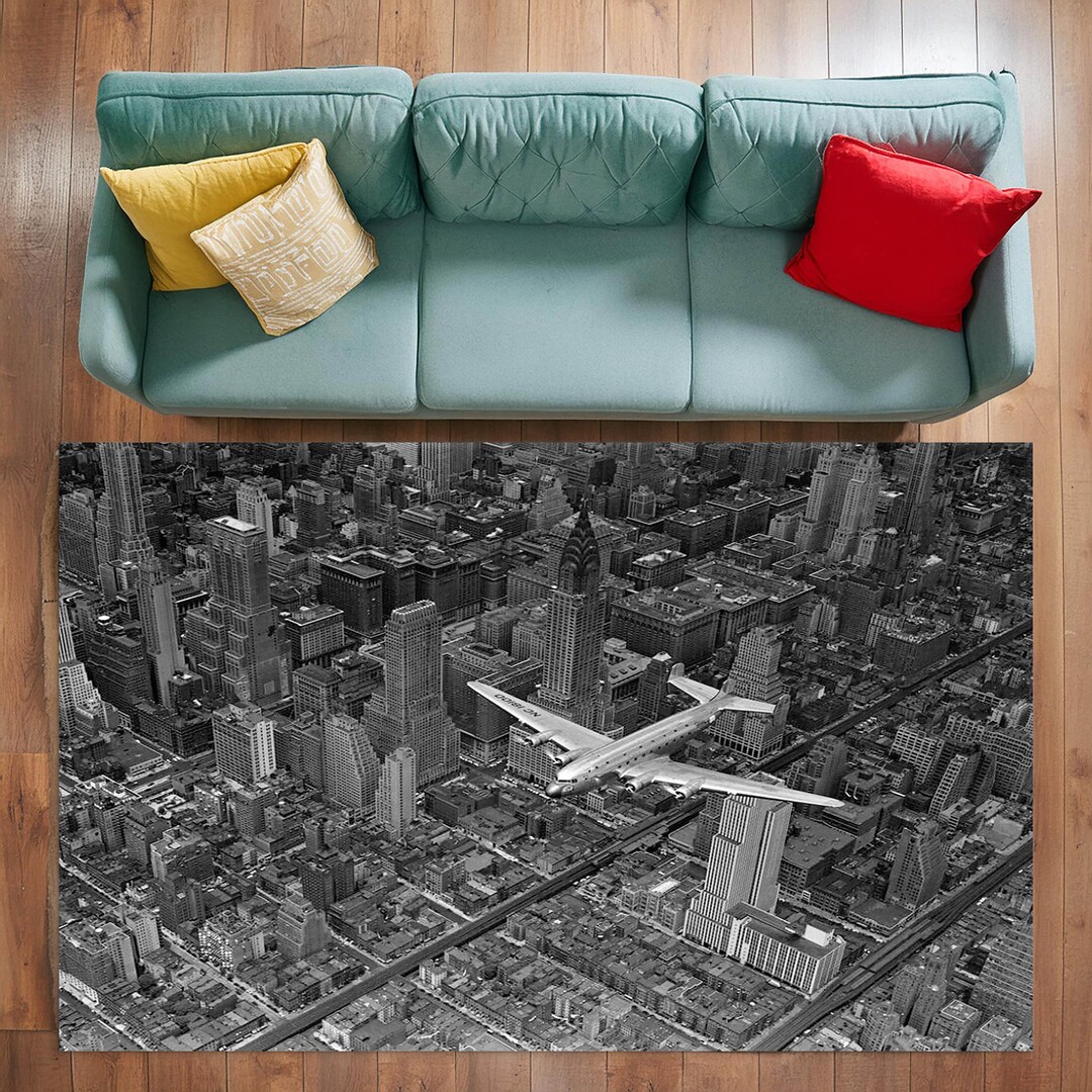 DC-4 Over Manhattan Photo Aviation Decor, Pilot Gift Rug, Airplane Rug ...
