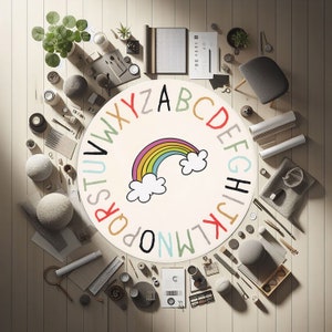 Alphabet Round Rug for Kids Play Room, Educational Rug, Rainbow Kids ...