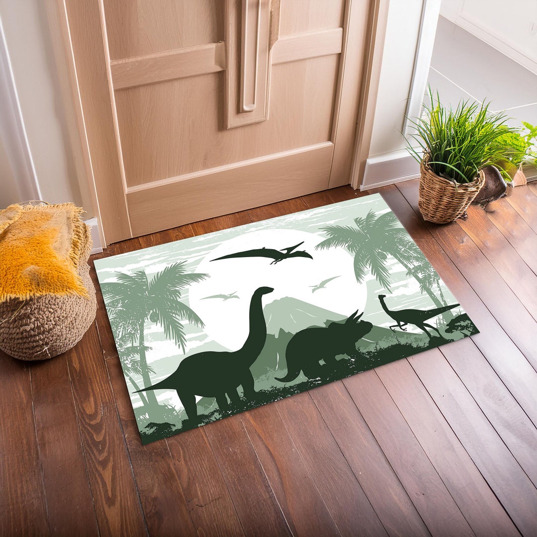 Dinosaurs Deisgned Non Slip Kid's Room Rug, Forest Nursery Play Mat ...