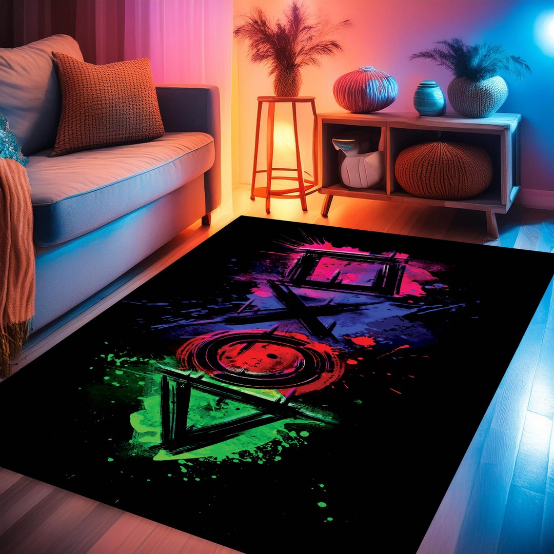 Gamer Room Rug, Gaming Symbol Rug, Gamer Gift Decor, Personalized Rug ...