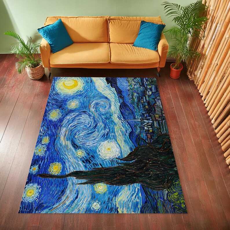 The Starry Night 1889 Vincent Van Gogh, Vincent Van Gogh Design Rug ...