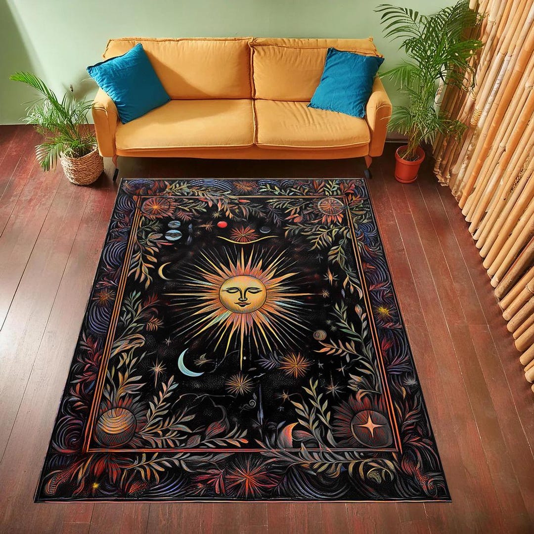 Bohemian Sun Design Rug, Crescent Solar Rug, Boho Sun Rug, Bohemian ...