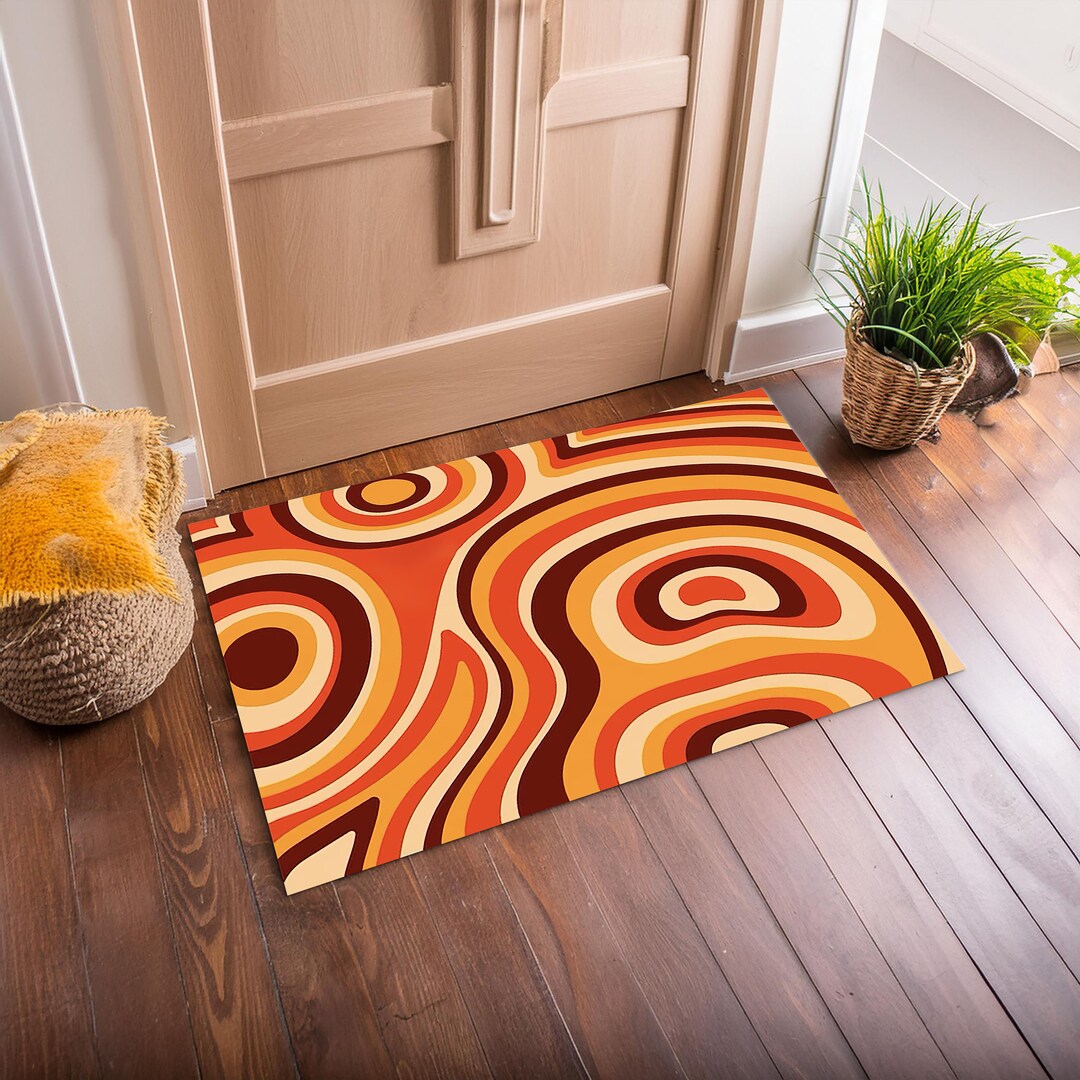 Orange Retro Swirl Rug, Retro Rug for Bedroom Aesthetic, Psychedelic ...