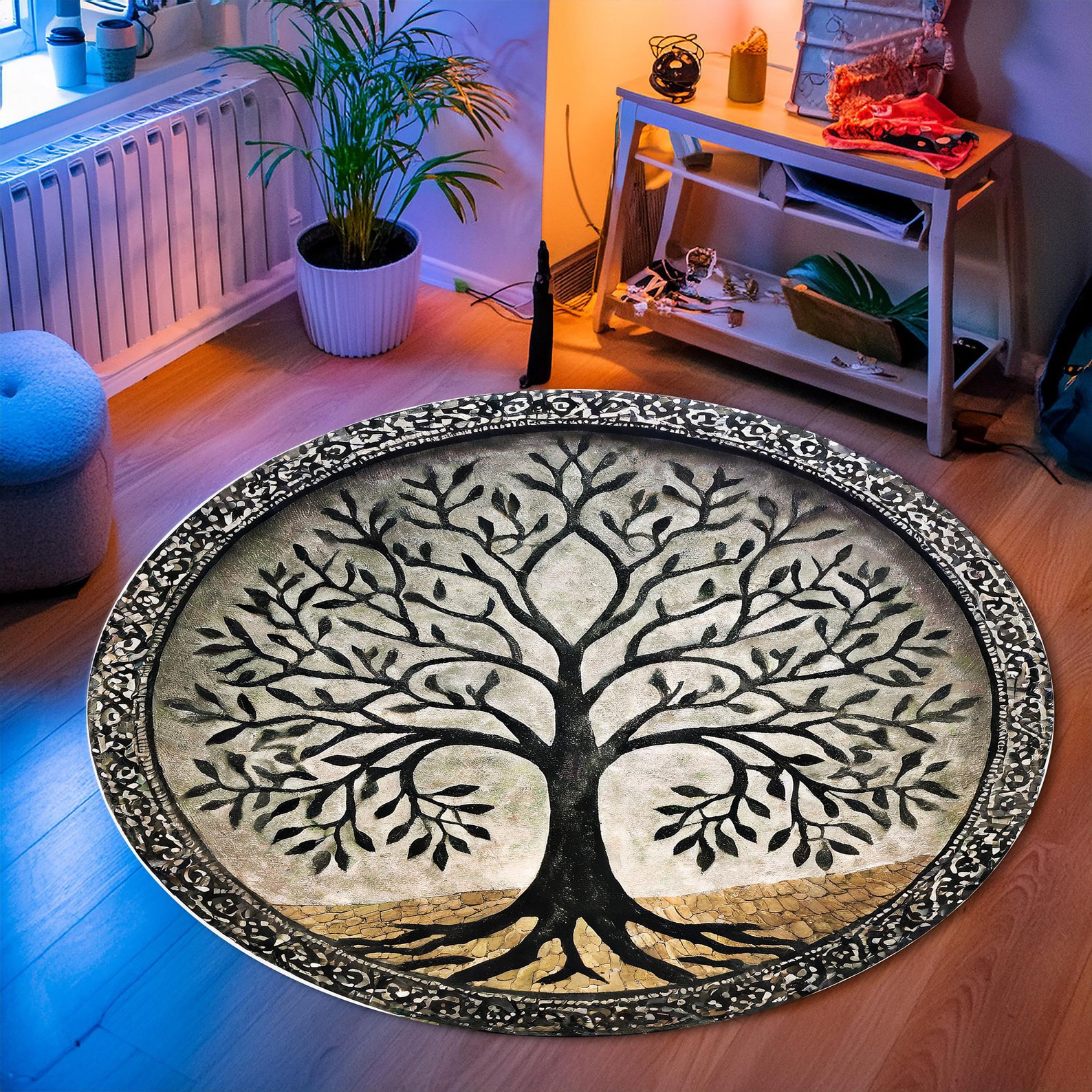 Tree of Life Large Round Rug, Nature Mandala Rug, Ancient Spiritual ...