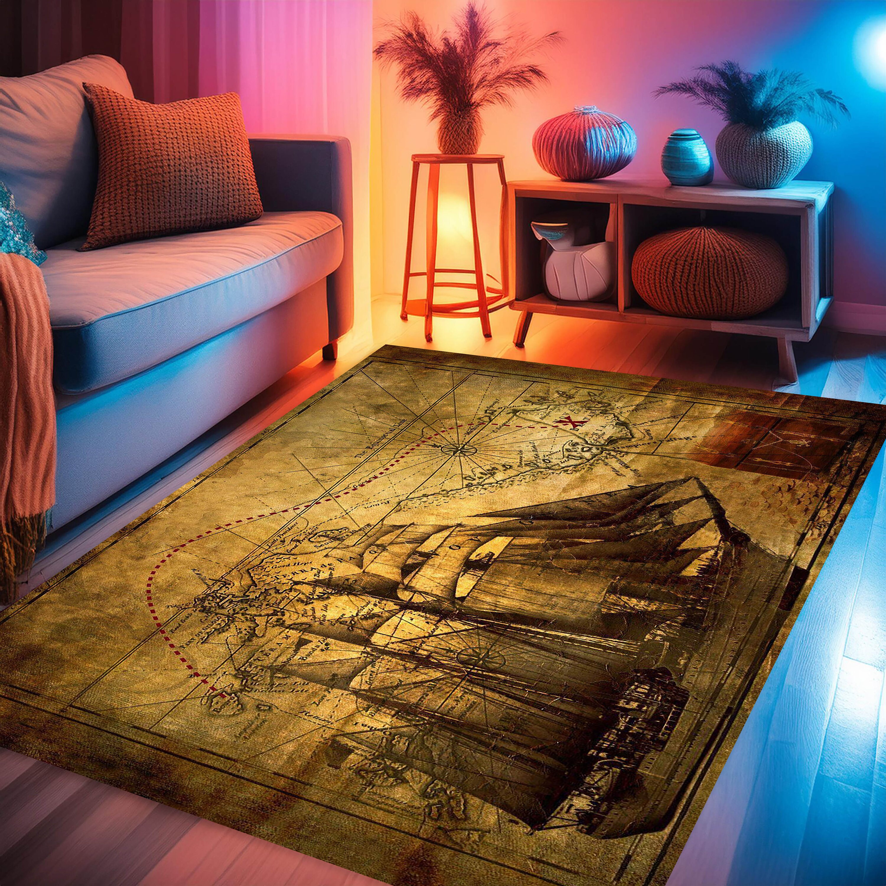 Old Pirates Treasure Map Rug for Office Room, Map Rug, Pirate Rug, Old ...