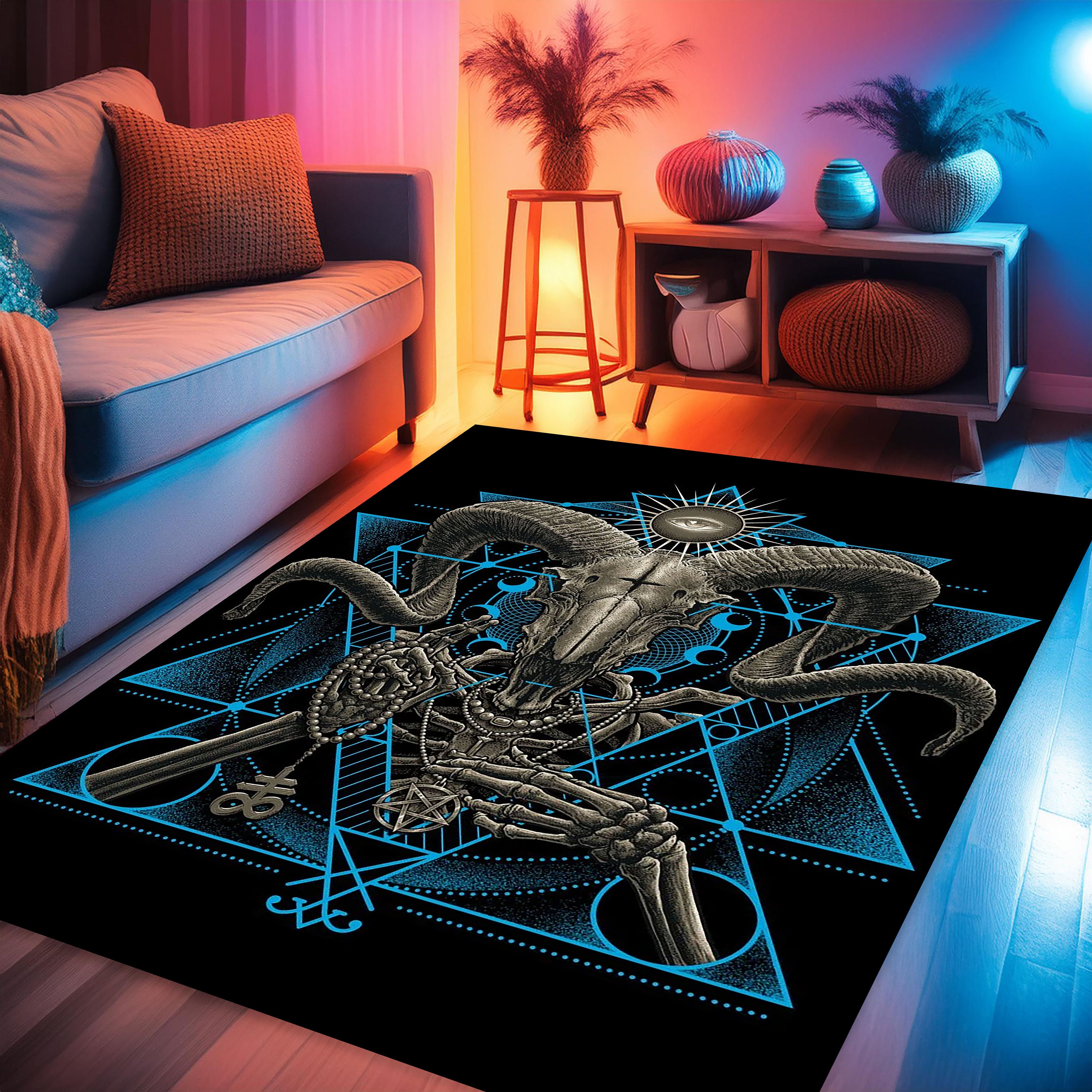 Baphomet Rug, Satan Rug, Devil Rug, Religion Rug, Moon Phases Rug ...