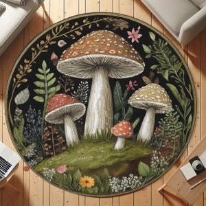 Colorful Mushroom Round Rug, Colorful Round Hippy Rug for Bedroom ...