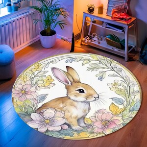 Cute Bunny Rug for Kids Play Room, Nursery Rug, Woodland Animal Rug ...