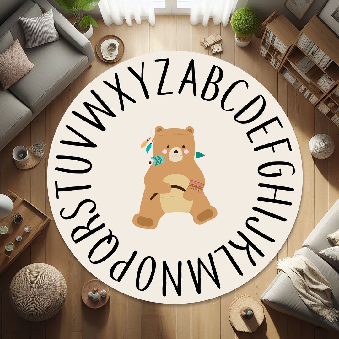 Alphabet Round Rug for Kids Play Room, Educational Rug, Beer Kids ...