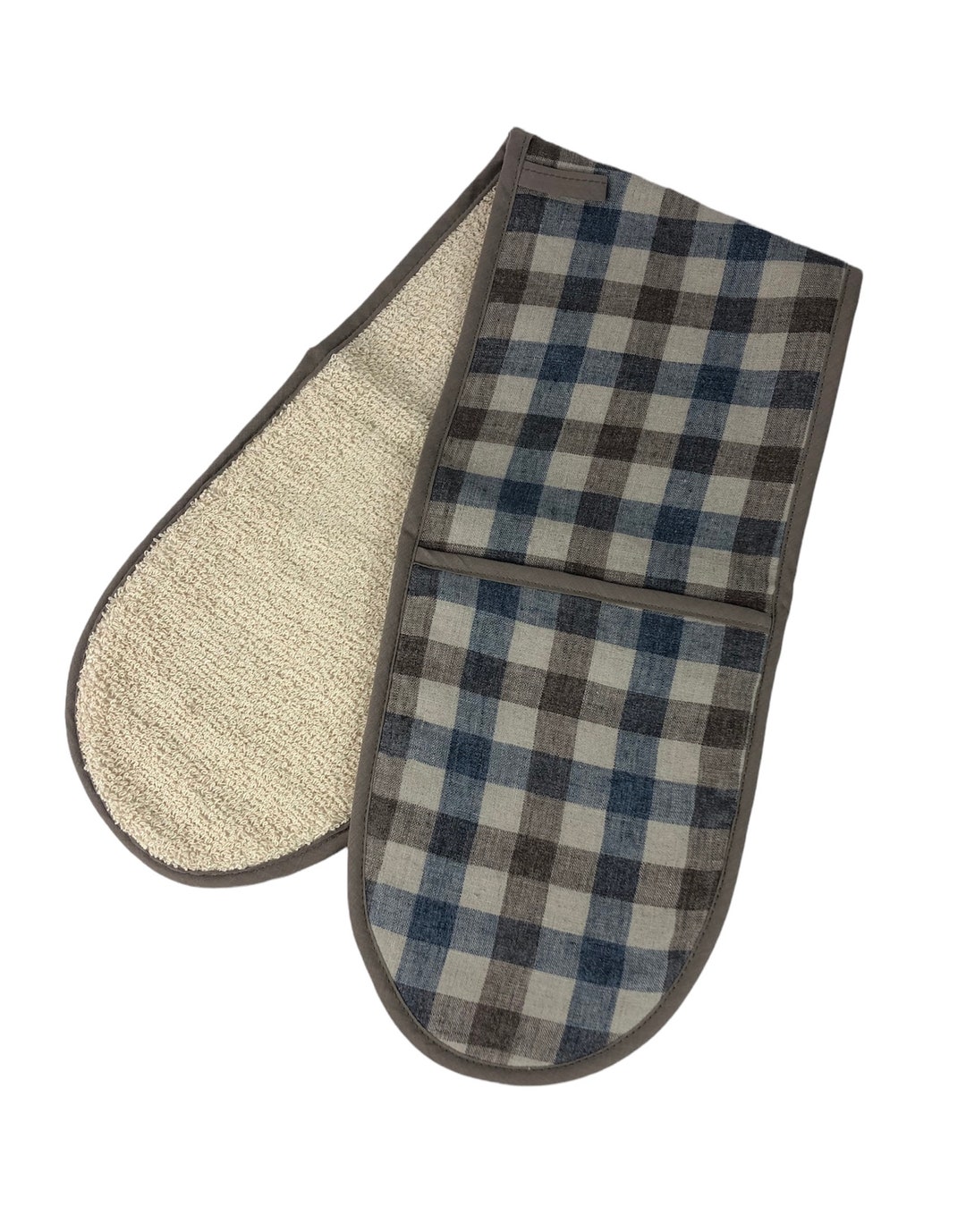 Double Oven Glove 100% Linen Large Check Pattern - the Norfolk Sewing ...