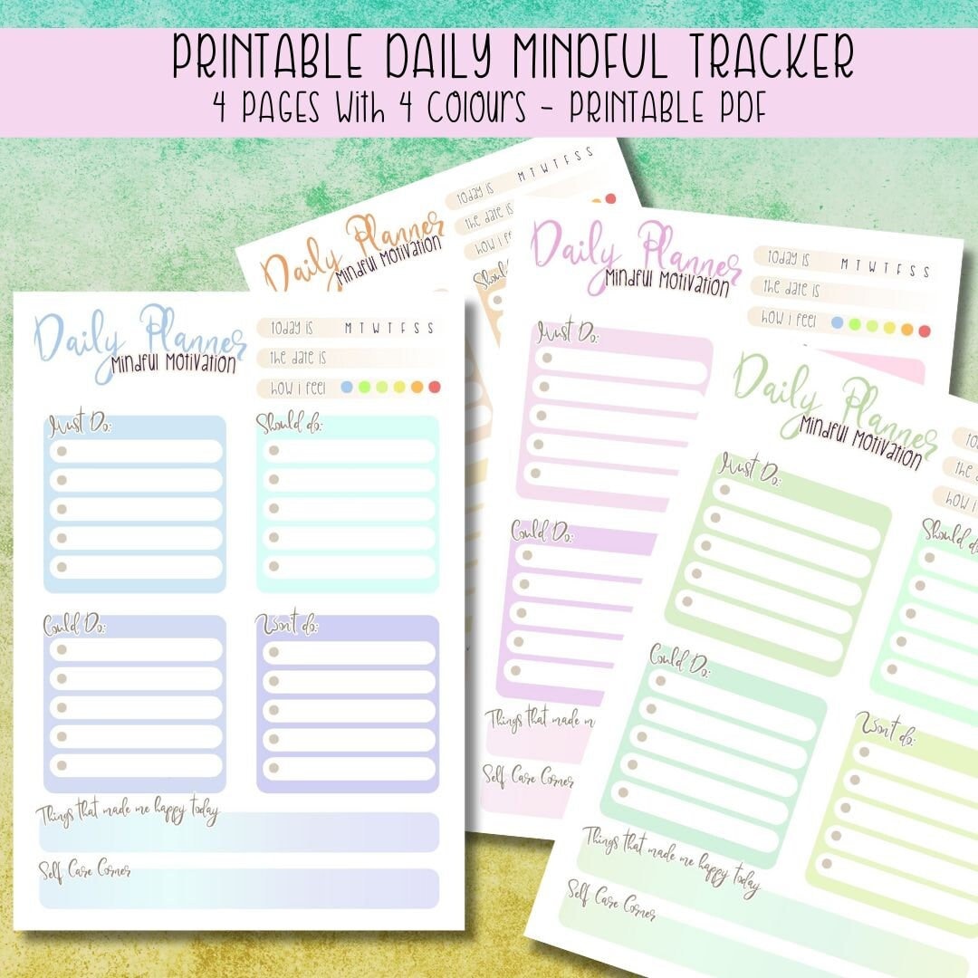 Printable Mindful Motivation Daily Tracker, Print at Home Daily Planner ...