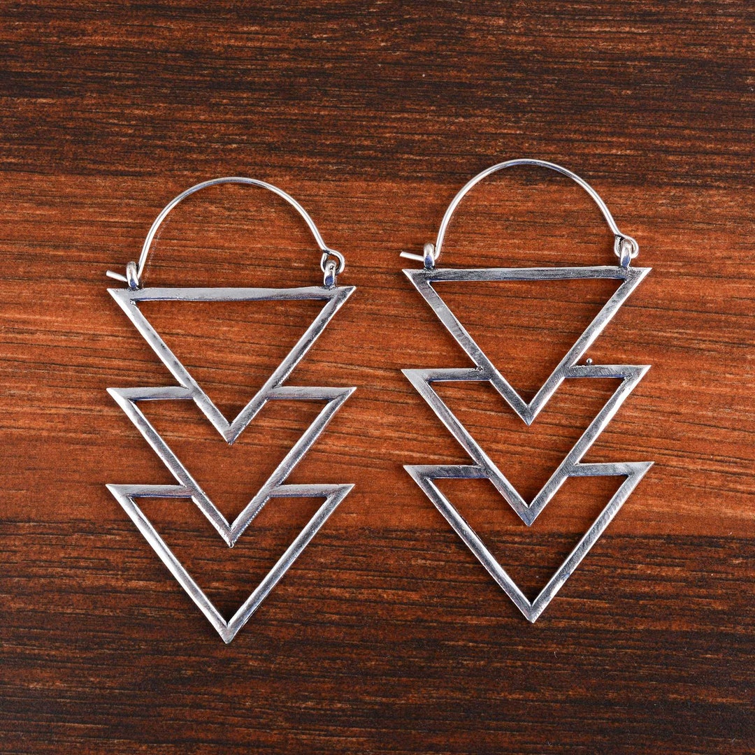 Triangle Hoops Earrings, Sacred Geometry Hoop Earrings, Ethnic Earrings ...