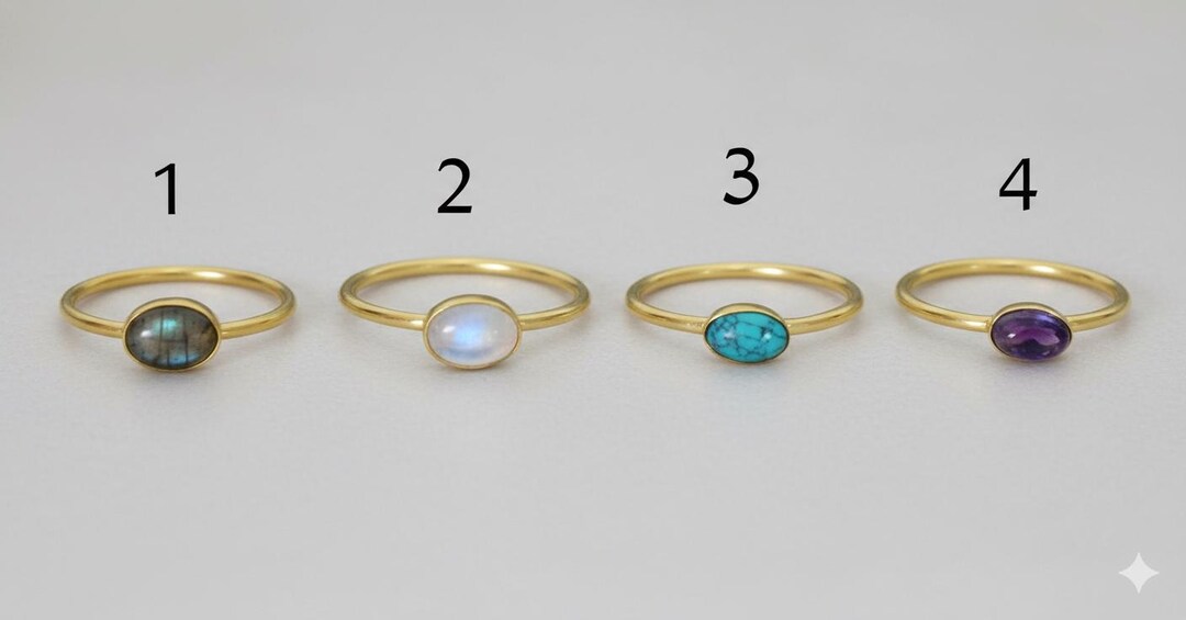 Multi Gemstone Brass Ring Set: Indie Stackable Rings - Etsy